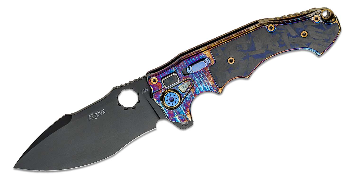 Andre De Villiers Knives Alpha Flipper Knife 4.5" S35VN Black Cerakoted Recurve Blade, Acid Rain ...