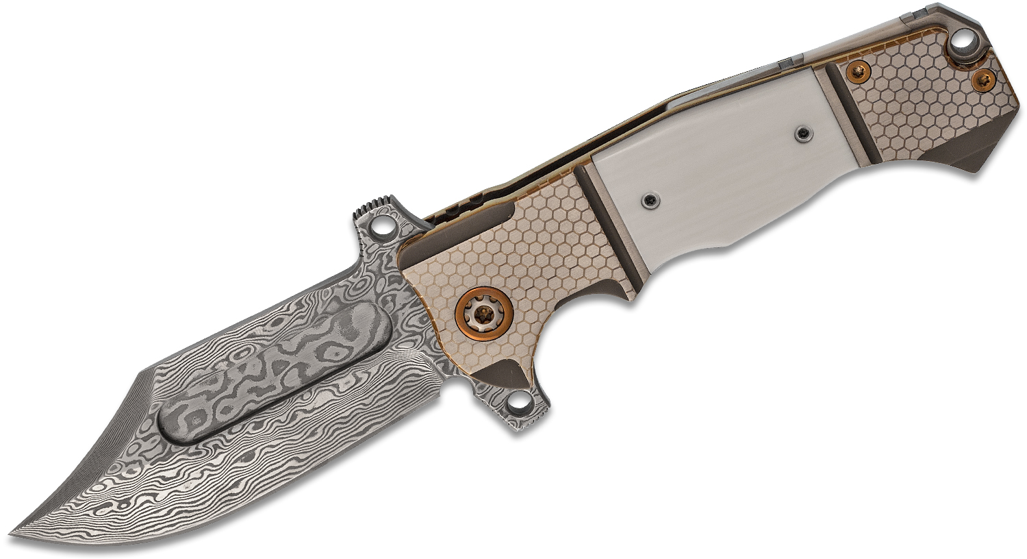 Andre De Villiers Knives Badlands Bowie Flipper Knife 4" VG-10 Damascus ...
