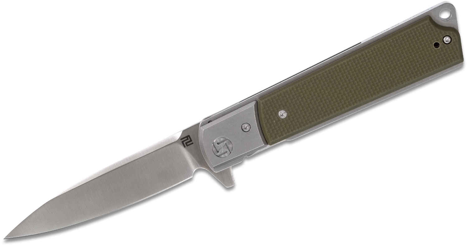 ArtisanCutlery Classic 1802P-GNF Flipper Knife 3.88" Satin D2 Spear ...