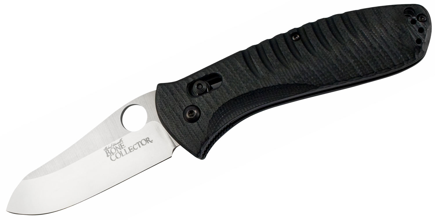 Benchmade Waddell's Bone Collector 3.36" D2 Plain Blade, Black G10 ...