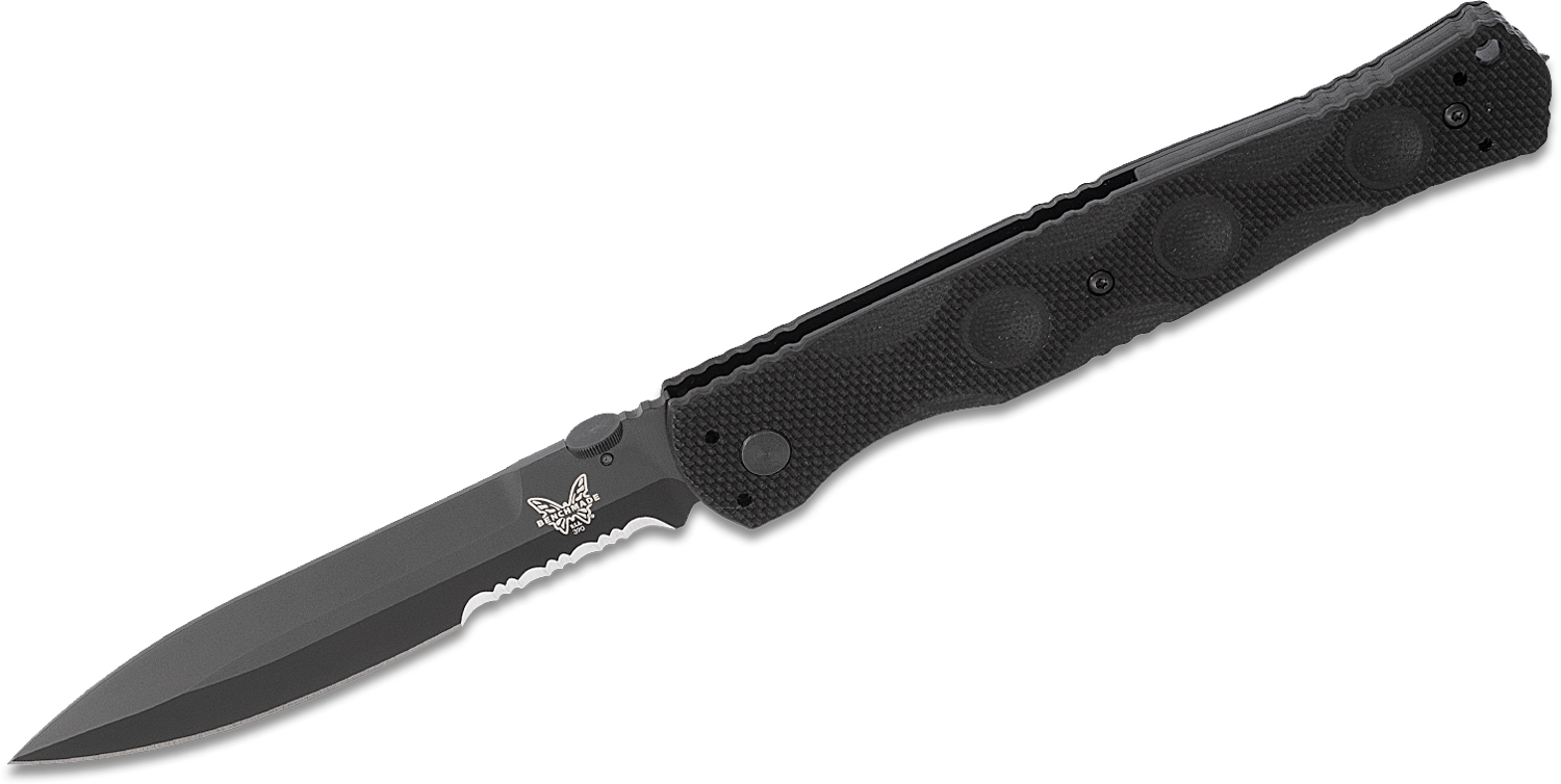 Benchmade SOCP Folding Knife 4.47" D2 Black Combo Blade, Black G10 ...