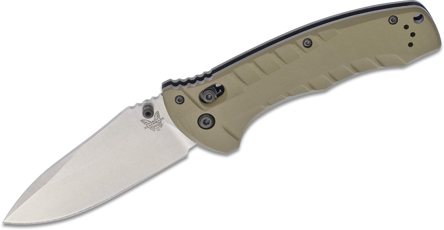 Benchmade Turret Folding Knife 3.7" S30V Satin Plain Blade, Olive Drab ...