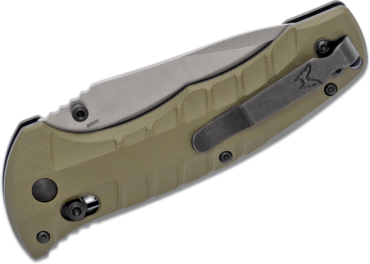Benchmade Turret Folding Knife 3.7" S30V Satin Plain Blade, Olive Drab ...
