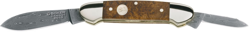 Boker 2010 Annual Damascus Collectors Canoe 3-5/8" Closed, Walnut Burl ...