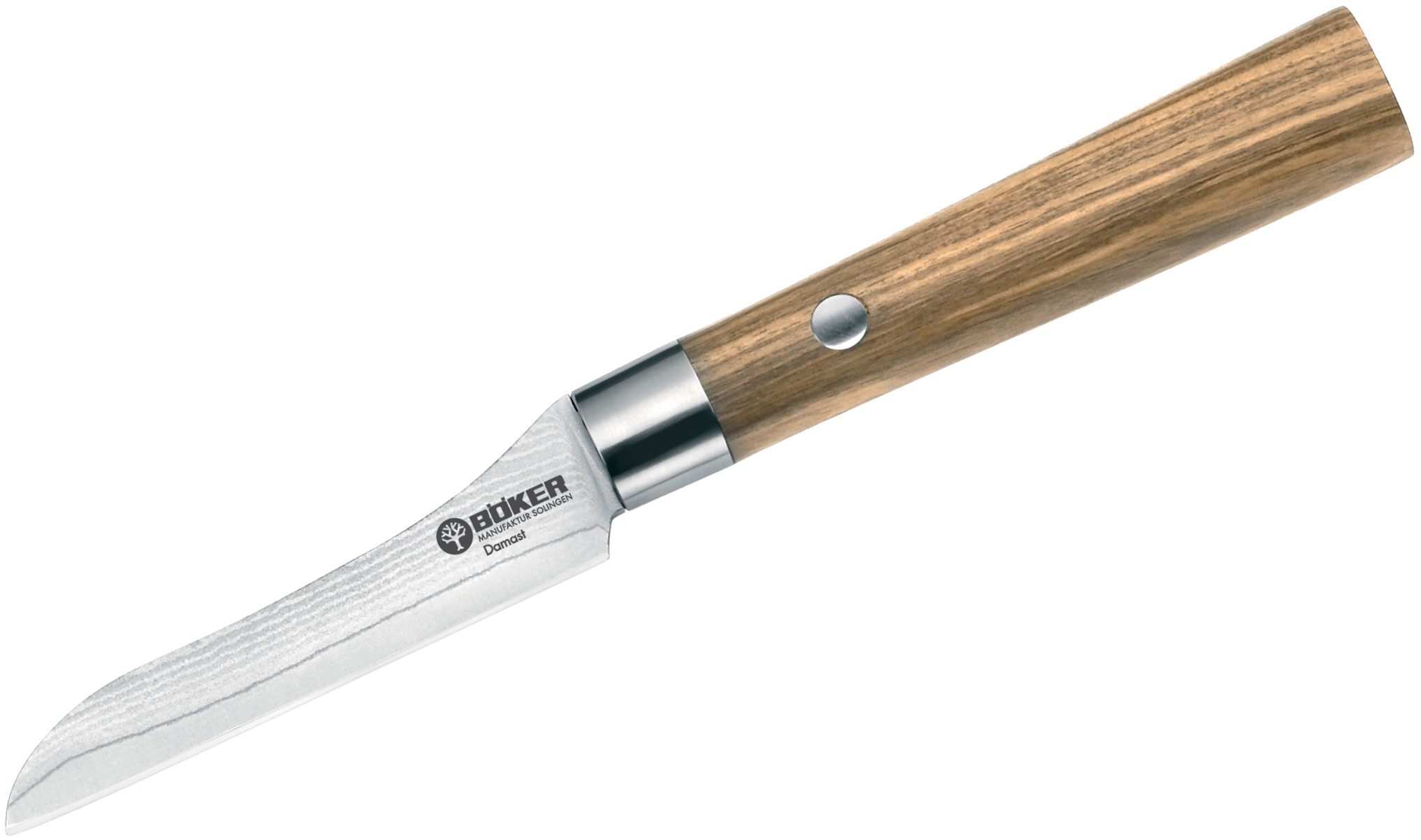 Boker Damascus Olive Vegetable Knife 3.125" Blade, Olive Wood Handles ...