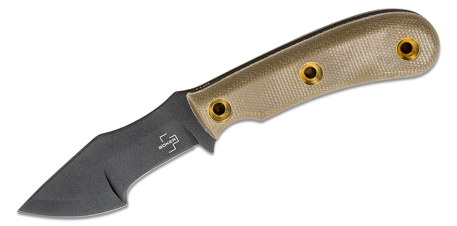 Boker Plus Micro Tracker Fixed Blade Knife 3.38" 1095 Black Recurve ...