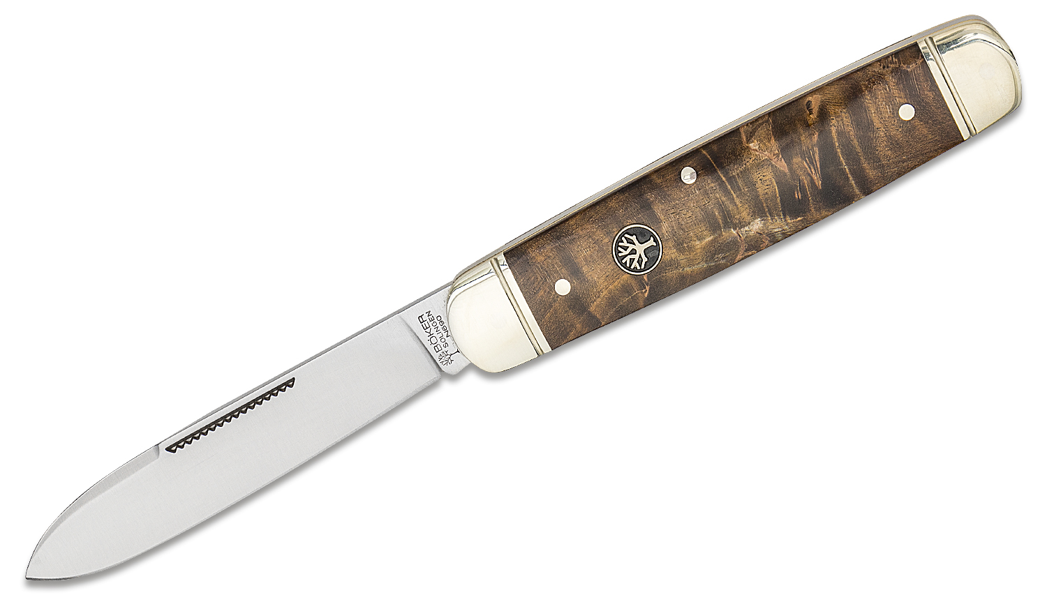 Boker Cattle Knife 3.23" N690 Satin Blade, Stabilized Curly Birch ...