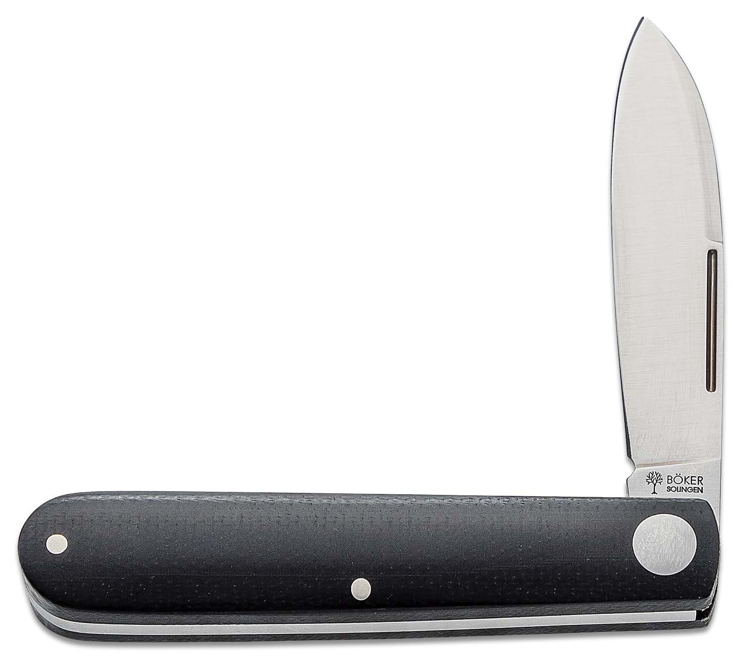 Boker Barlow Prime EDC Pocket Knife 2.72" N690 Satin Spear Point Blade, Black Micarta Handles ...
