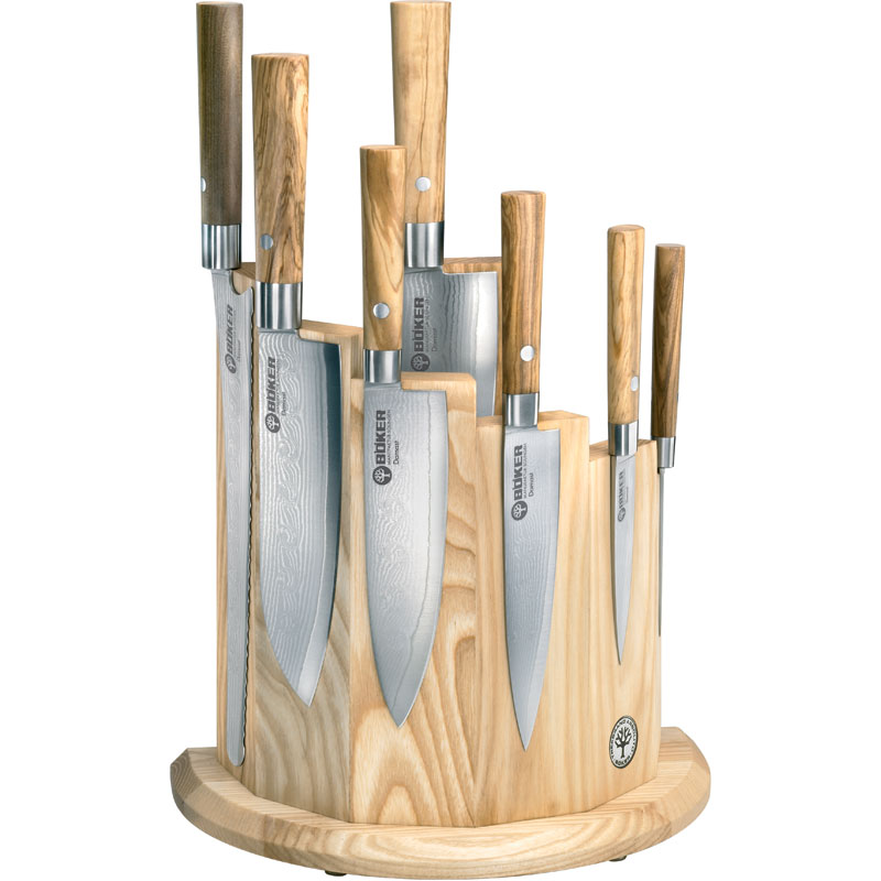 Boker Damascus Olive 8 Piece Kitchen Block Set, Olive Wood ...
