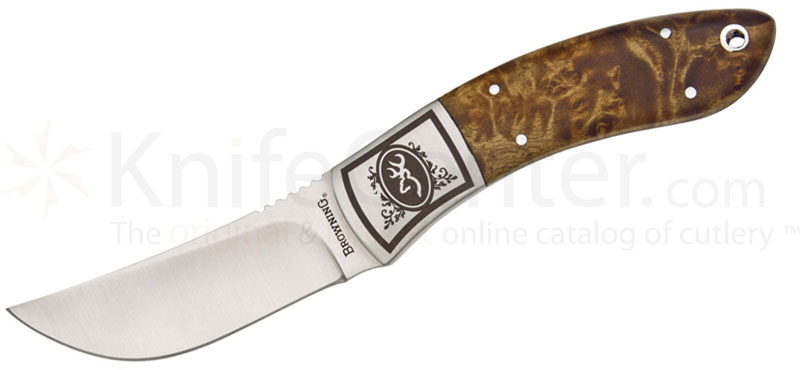 Browning Packer Clip Point Fixed 3-1/8" Plain Blade, Burl Wood Handles ...