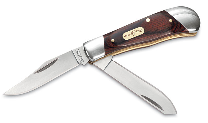 Buck Mini Trapper w/Two Blades & Woodgrain Handle 2-1/2" Closed ...