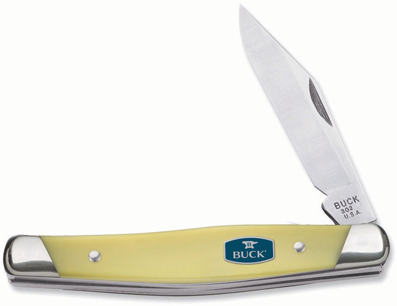 Buck 302 Solitaire Avid ComfortCraft Pocket Knife, 3-7/8" Yellow Delrin ...
