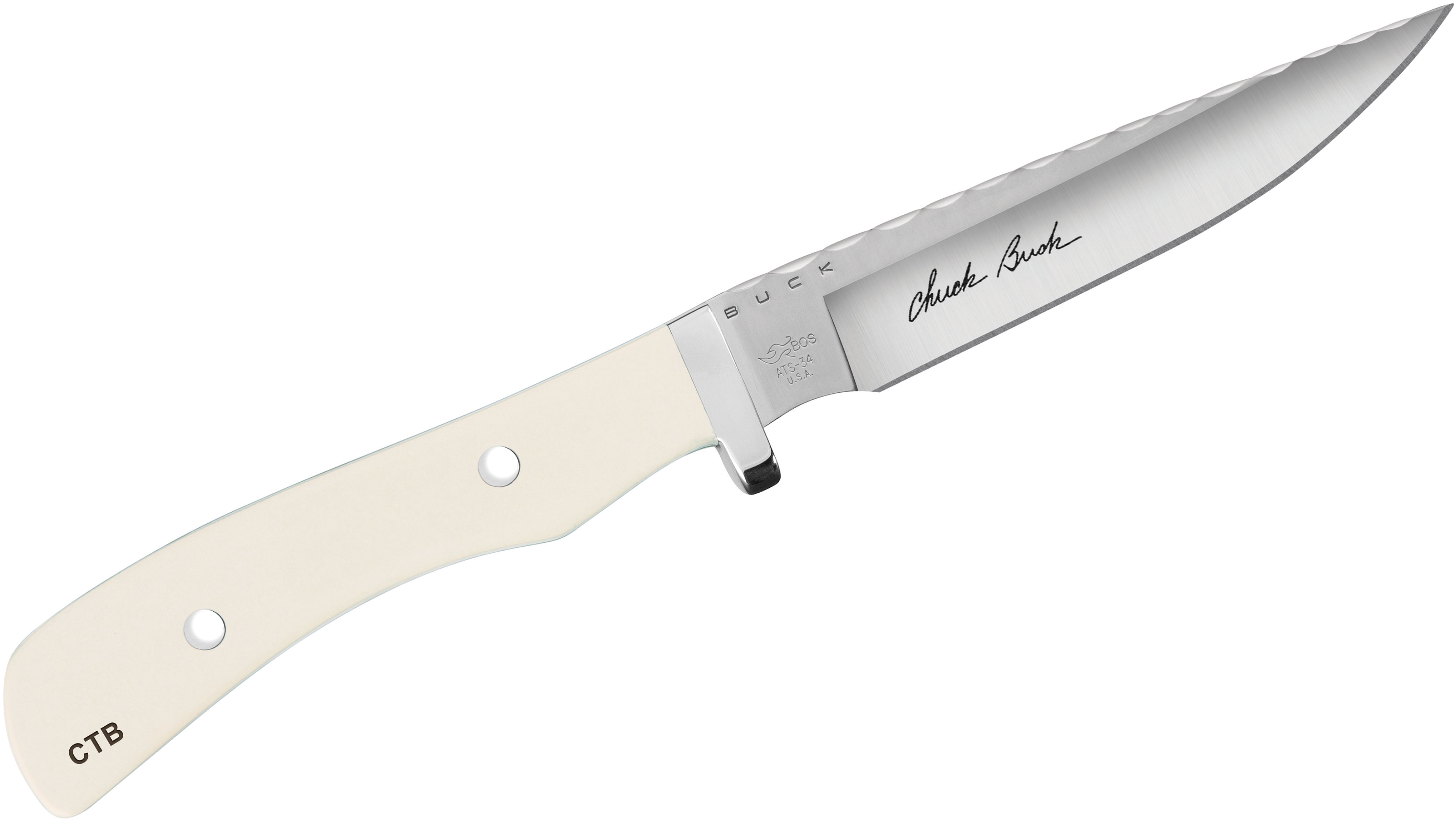 Buck 405 Chuck Buck Signature Fixed 4.5" 154CM Satin Plain Blade, Ivory ...