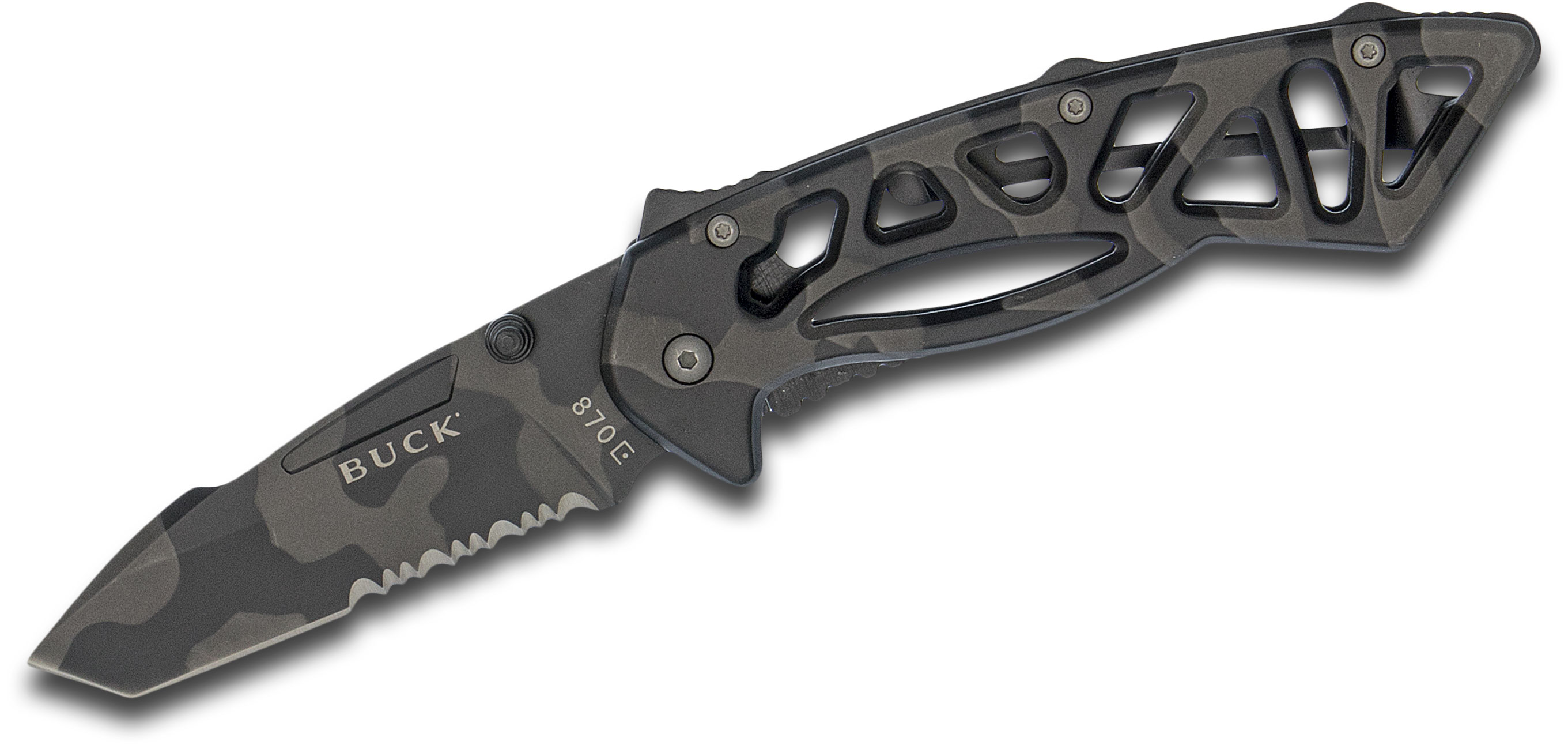 Buck 870 Bones Folding Knife 3" Combo Tanto Blade, Tiger Stripe ...