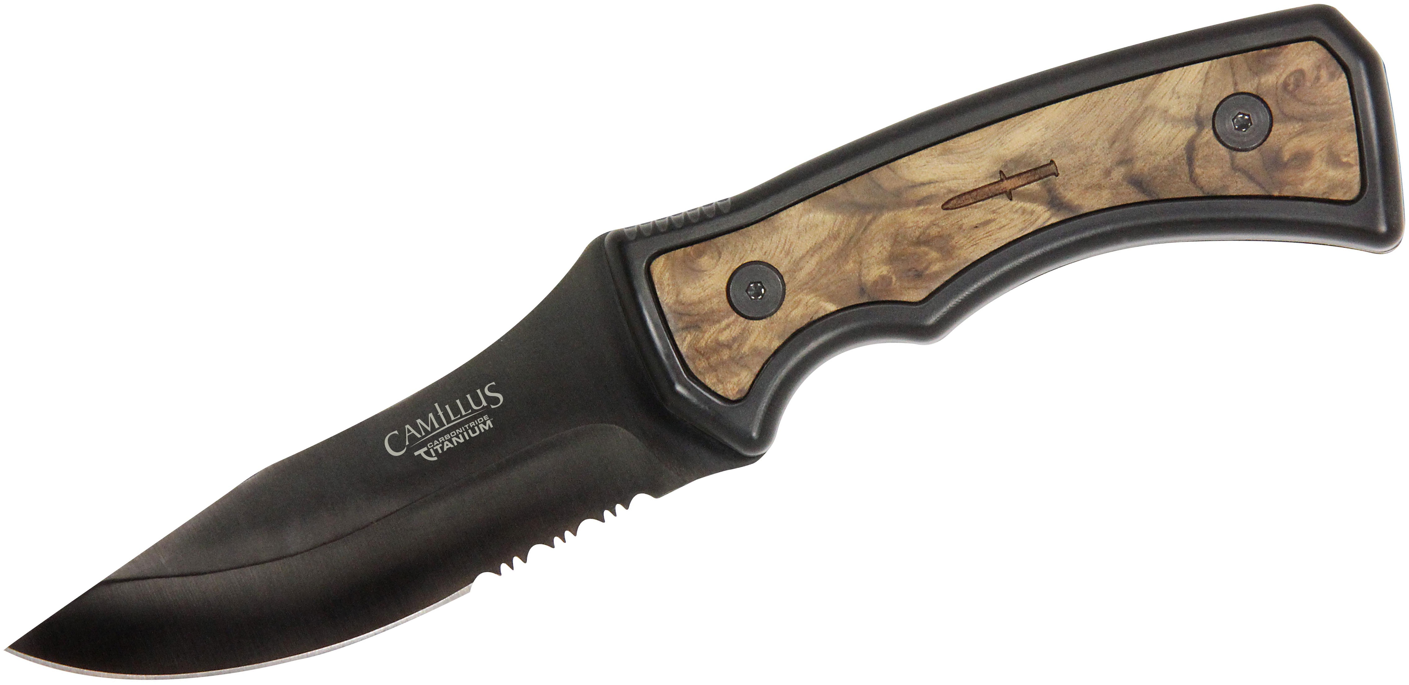 Camillus Mountaineer Fixed 4" Blade, Zytle with Burl Wood Inlaid Handle ...
