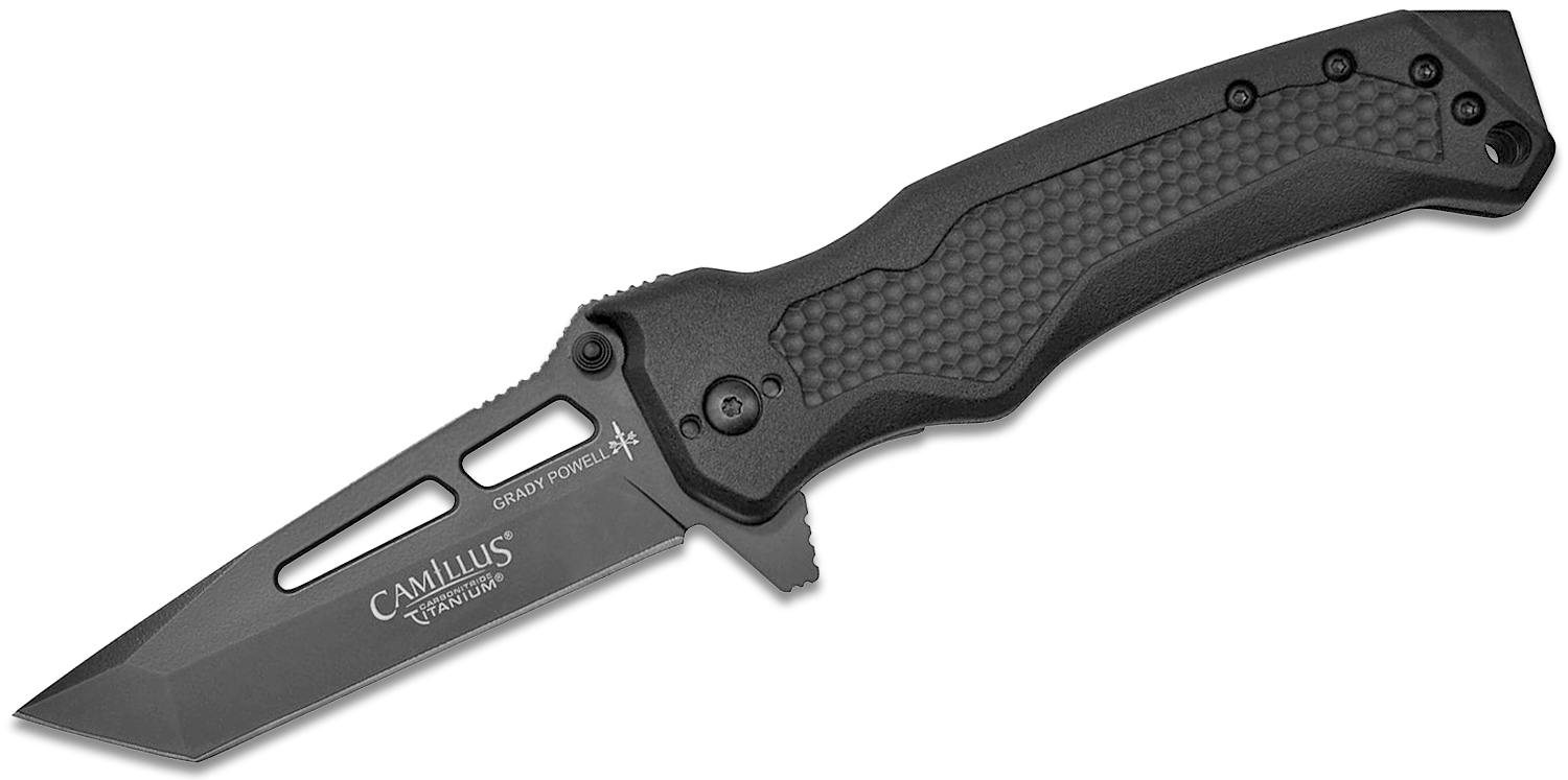 Camillus GB-8B Flipper Knife 3.25" AUS-8 Black Tanto Blade, Black GFN ...