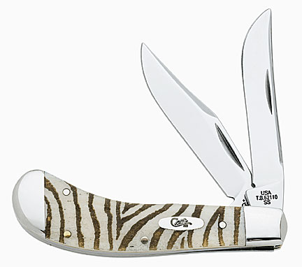 Case Zebra Handle 3 1/2" closed Saddlehorn w/Clip & Skinner Blades ...