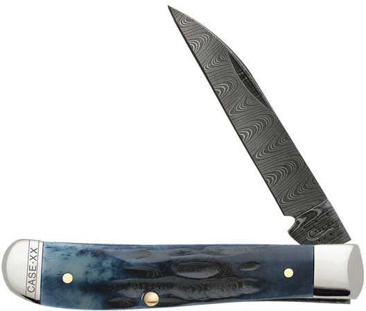 Case Mediterranean Blue Damascus Wharncliffe Mini Trapper 3.5" Closed (6107W DAM) - KnifeCenter ...