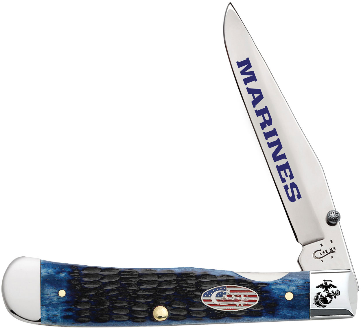 Case Marines Blue Bone Handle TrapperLock with Clip 4-1/8" Closed ...