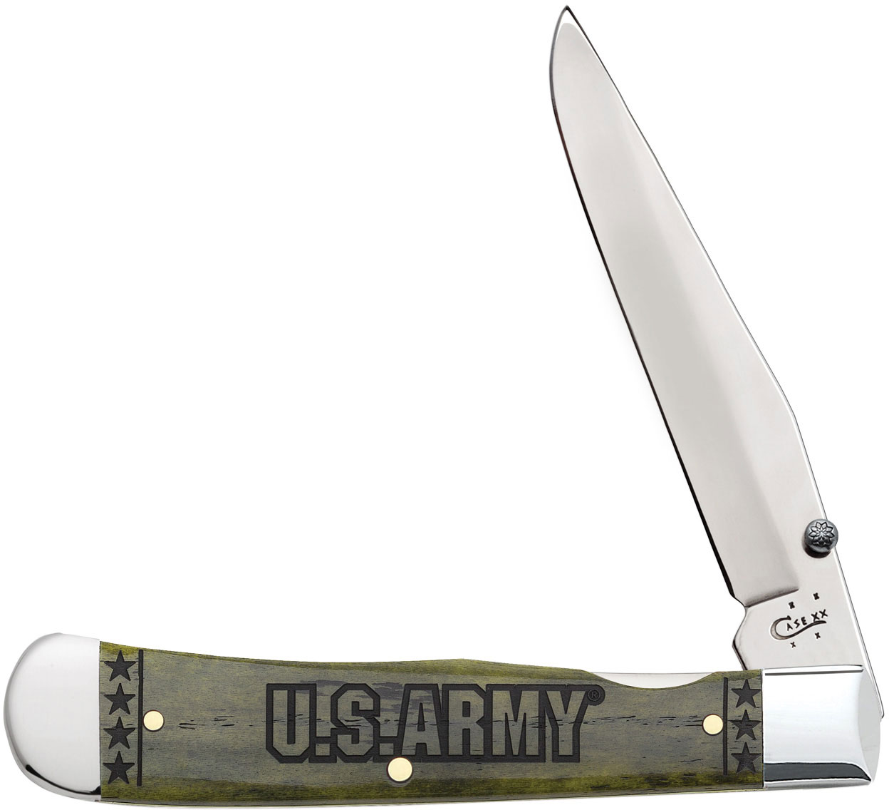 Case US Army Embellished Smooth Olive Green Bone TrapperLock with Clip ...