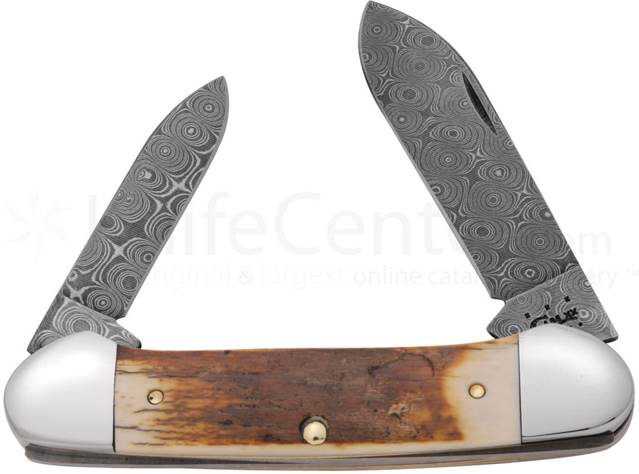 Case Mammoth Ivory Raindrop Damascus Canoe 3-5/8" Closed (I2131 DAM ...