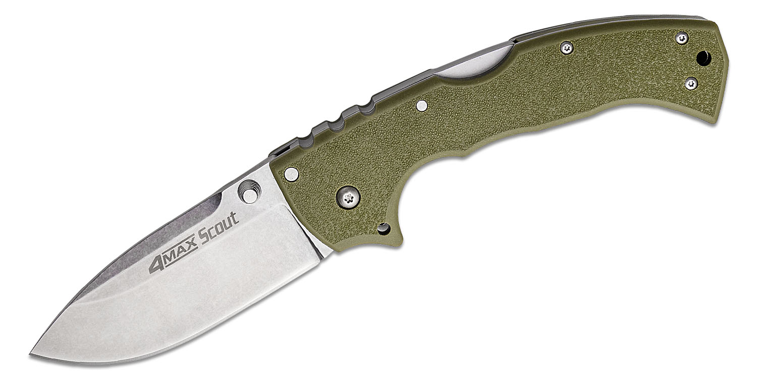Cold Steel 62RQ-ODSW 4-Max Scout Folding Knife 4" AUS-10A Stonewashed ...