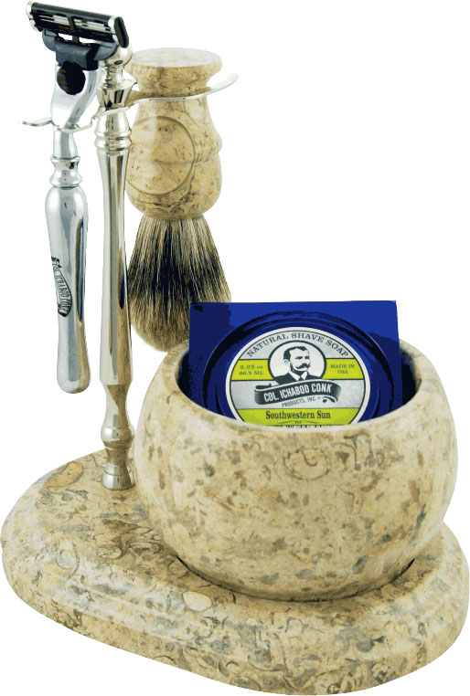 Colonel Conk #250C Handcrafted 5 Piece Marble Shave Set in Fossil ...
