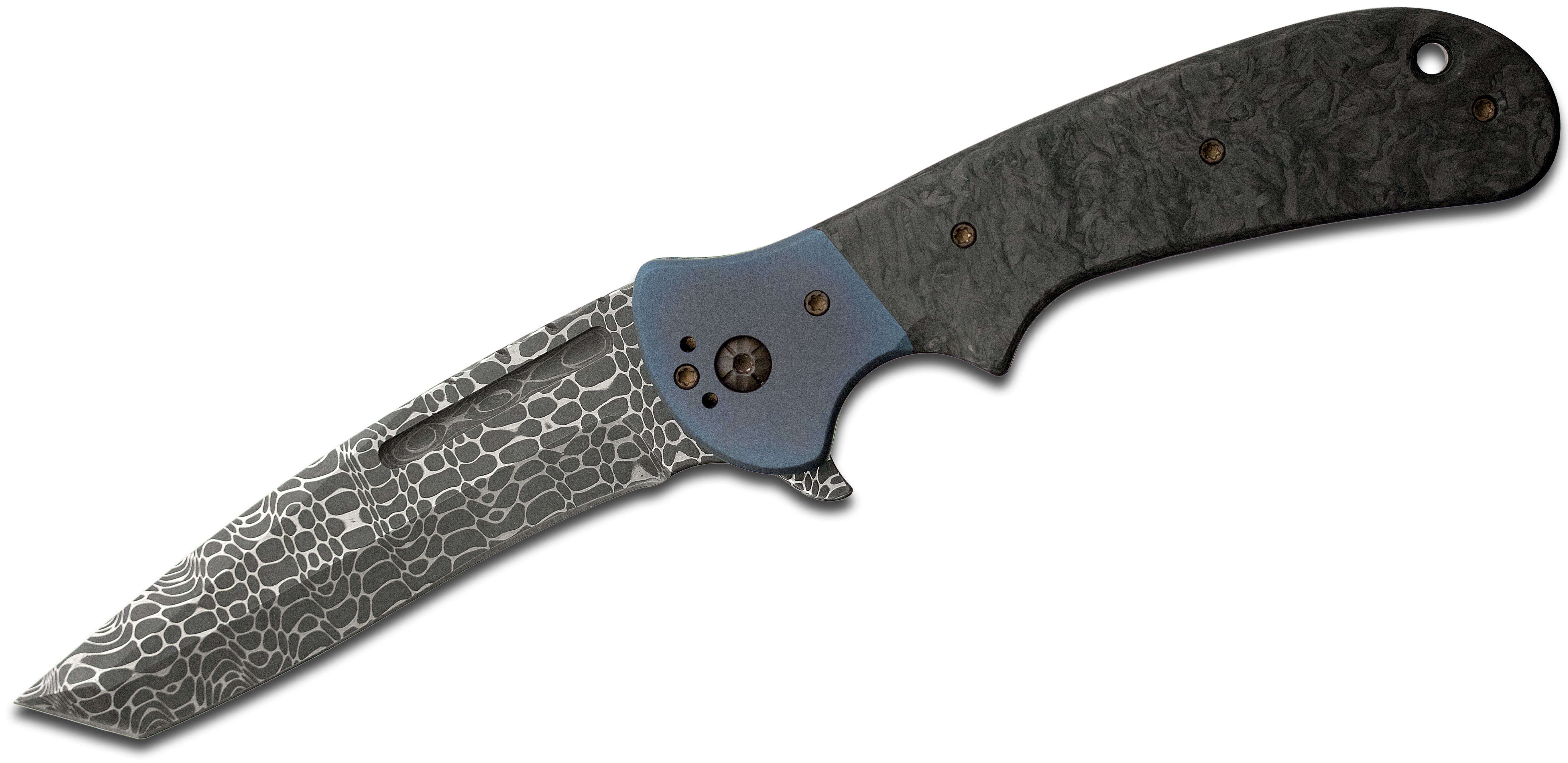 Crawford Knives Custom Stealth Flipper 4" Lizard Damascus Tanto Blade ...