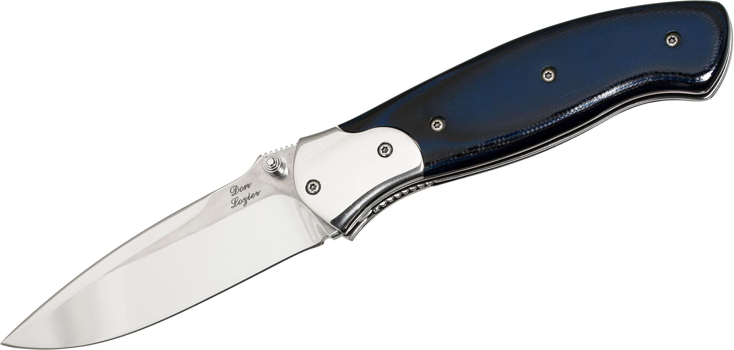 Don Lozier Liner Lock Custom Folding 3.5" AUS-8 Blade, Blue and Black ...