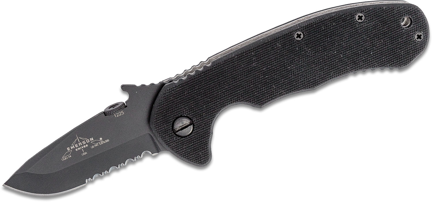 Emerson CQC-14 Snubby Folding Knife 2.7" Black Combo Blade with Wave ...
