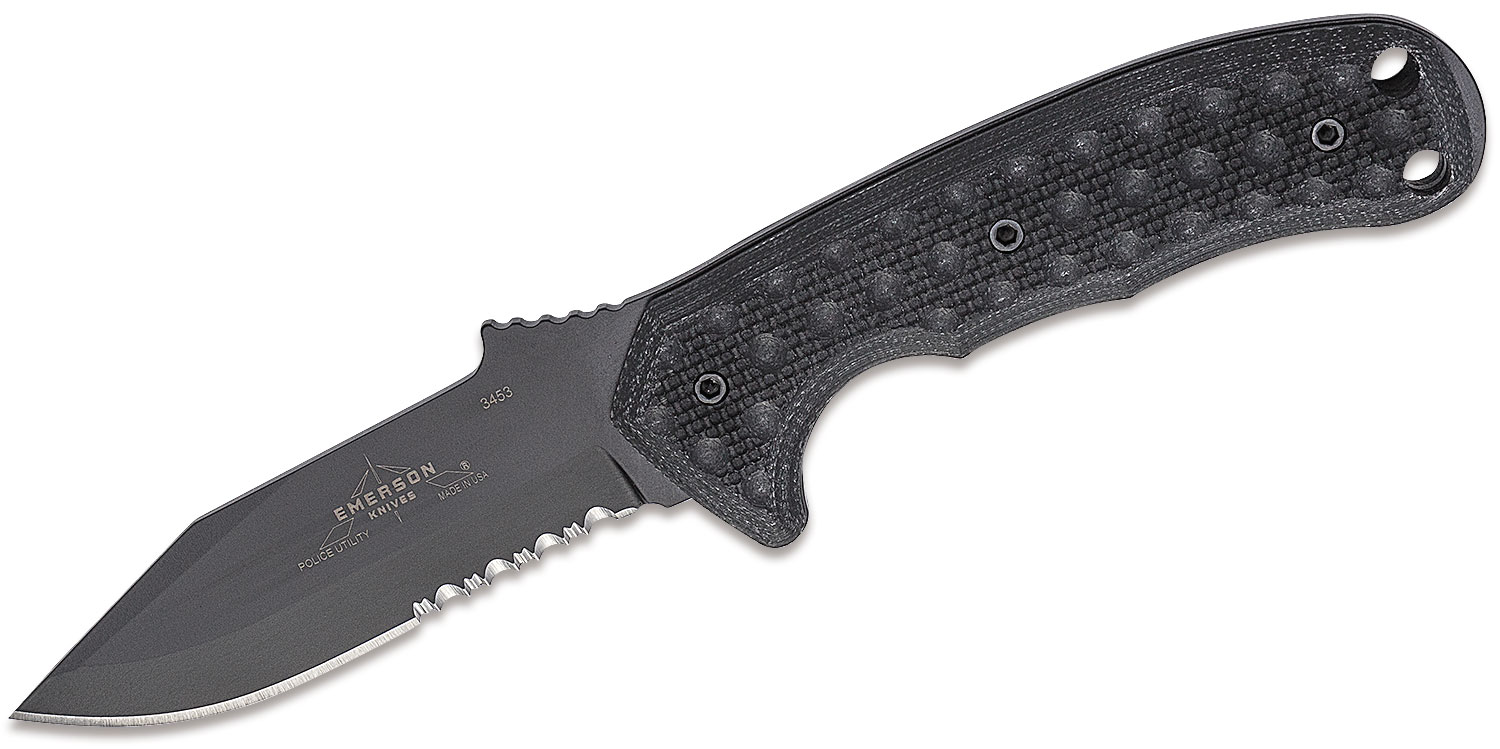 Emerson Police Utility Knife Fixed 3.6" Black Plain Blade, G10 Handles ...