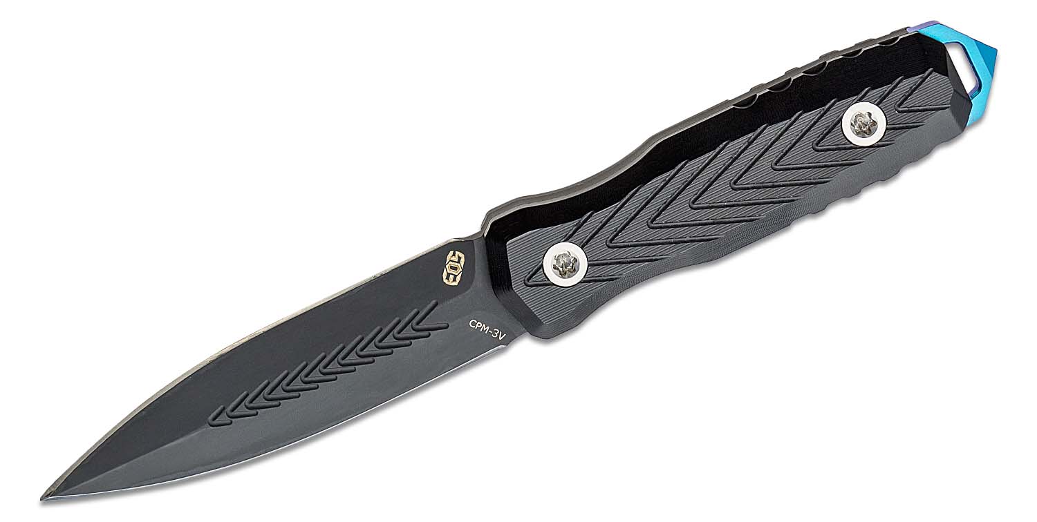 EOS Mini Thresher Fixed Blade Knife 3.625" CPM-3V Black DLC Double Edge ...
