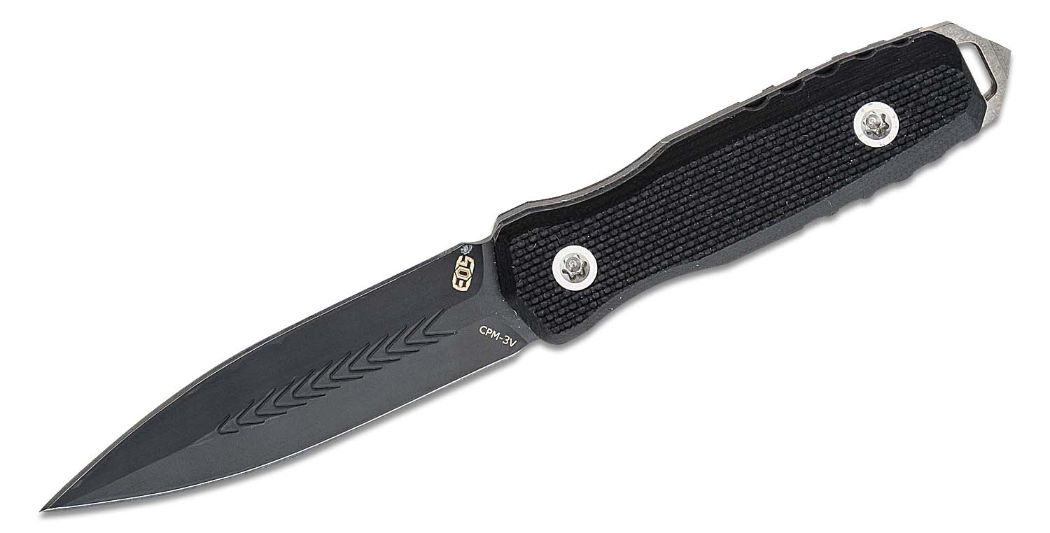 EOS Mini Thresher Fixed Blade Knife 3.625" CPM-3V Black DLC Double Edge ...