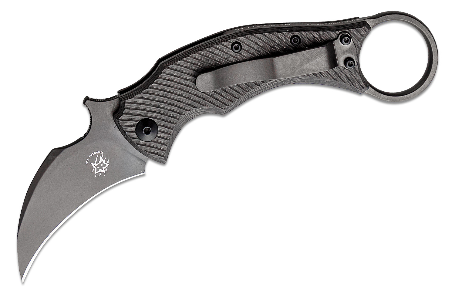 Fox Bastinelli 591 Luxury Black Bird Folding Karambit 2.25" Elmax Black ...