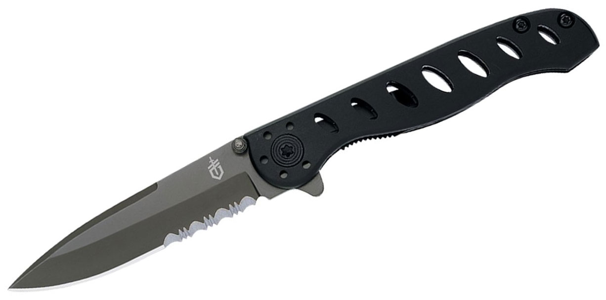 Gerber EVO Jr. Flipper Knife 2.75" Combo Edge Drop Point, Black ...