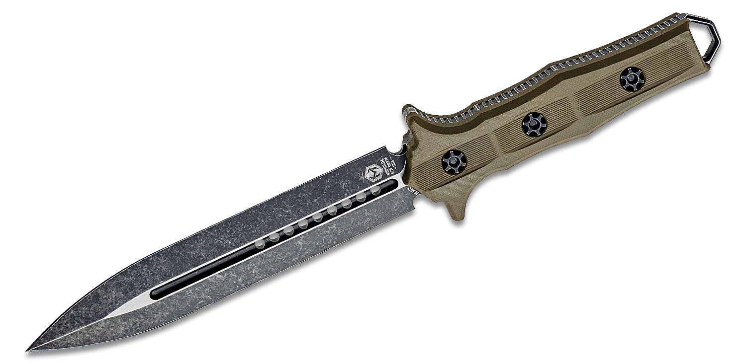 Heretic Knives Nephilim Fixed Blade Knife 6.5" Elmax Battleworn Black ...