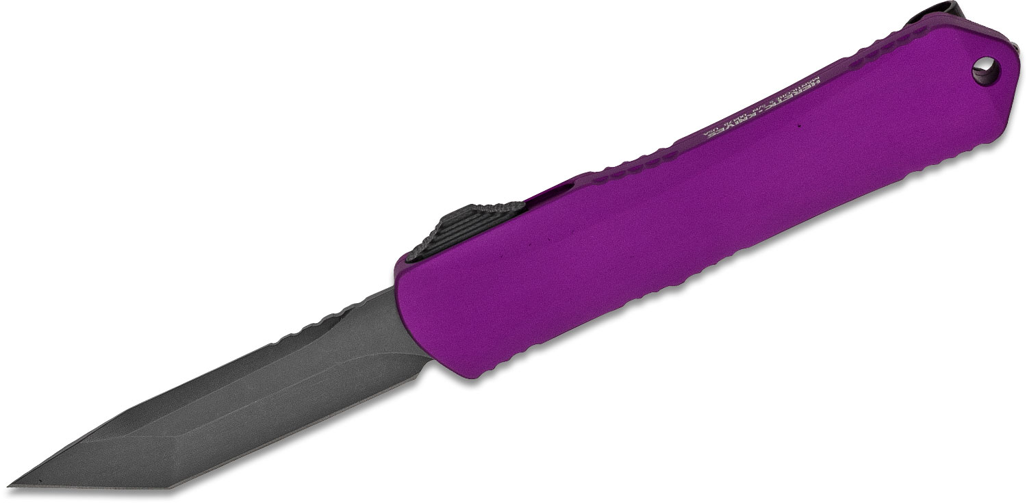 Heretic Knives Manticore S OTF AUTO Knife 2.55" S35VN Black Tanto Blade, Purple Aluminum Handles ...