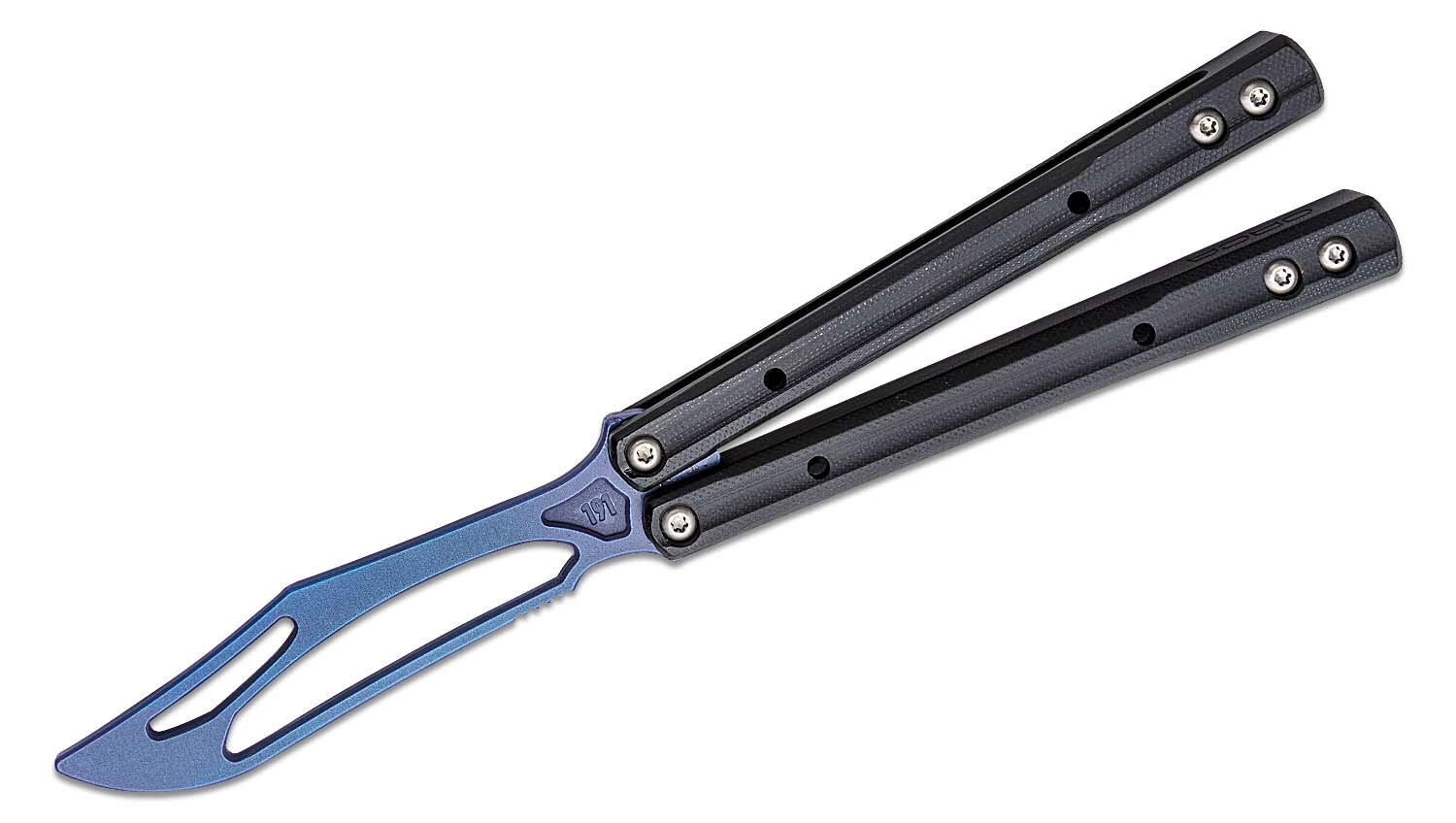 JK Designs Custom Orca Trainer Butterfly Knife 4.375" Blue Titanium ...