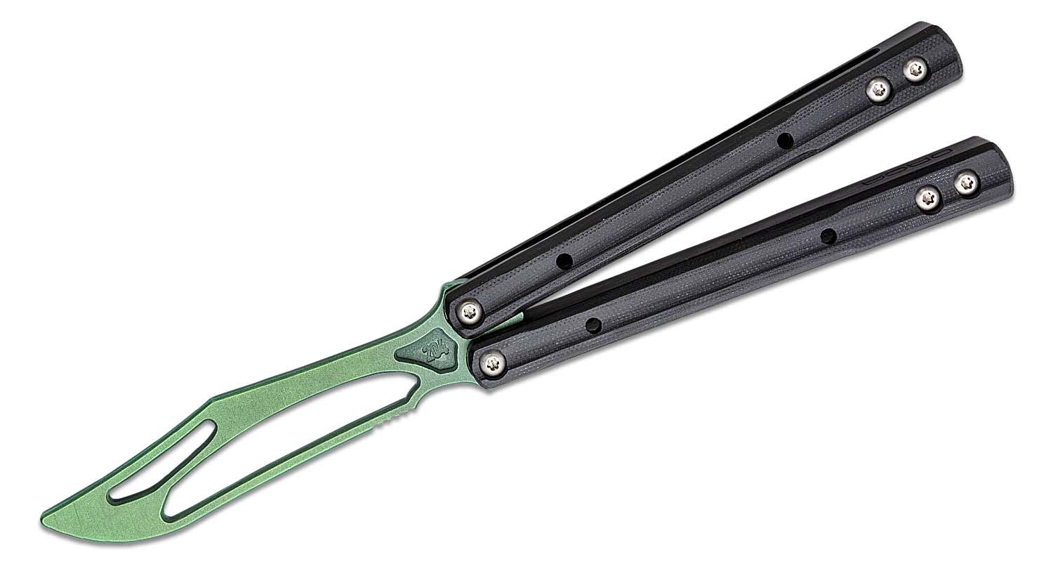 JK Designs Custom Orca Trainer Butterfly Knife 4.375" Green Titanium ...