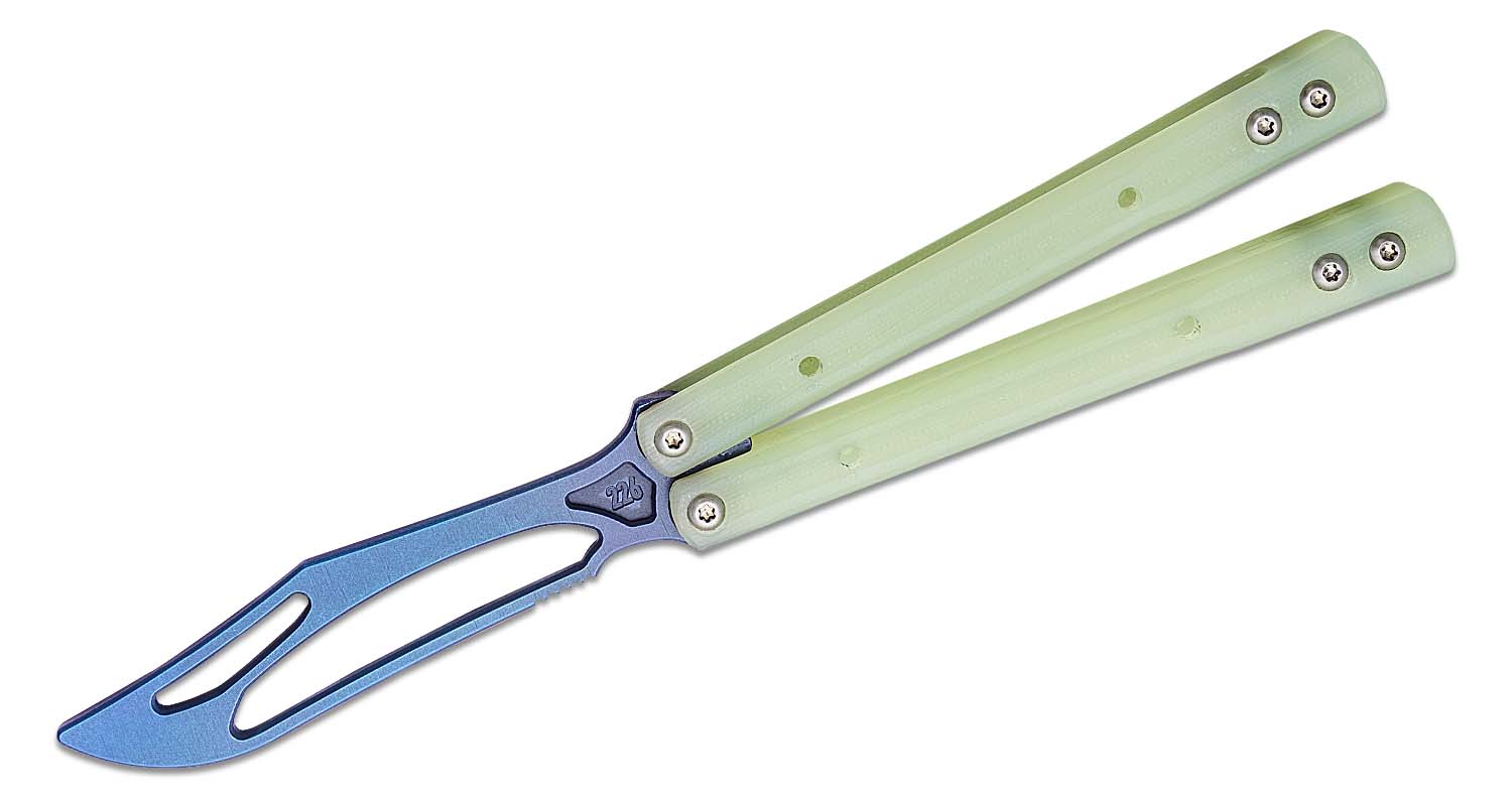 JK Designs Custom Orca Trainer Butterfly Knife 4.375" Blue Titanium ...