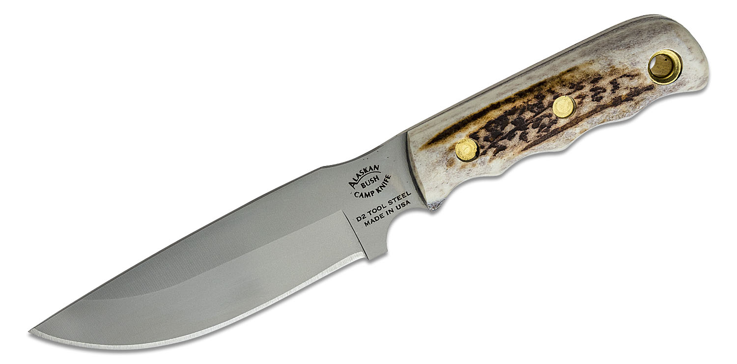 Knives of Alaska Bush Camp Knife Fixed 6" D2 Bead Blast Blade, Stag ...