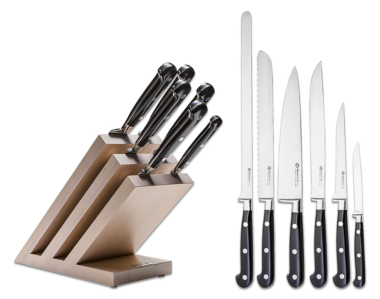 Maserin 2083/AP2 Apollo 2 Seven Piece Kitchen Knife Magnetic Block Set ...