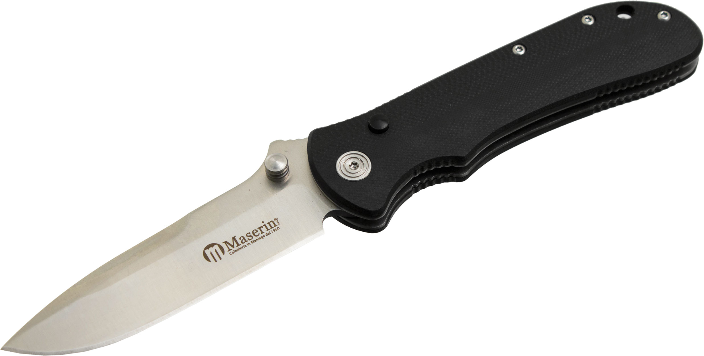 Maserin 42002G10N Sport Folding Knife 3.4" Satin Plain Blade, Black G10 ...