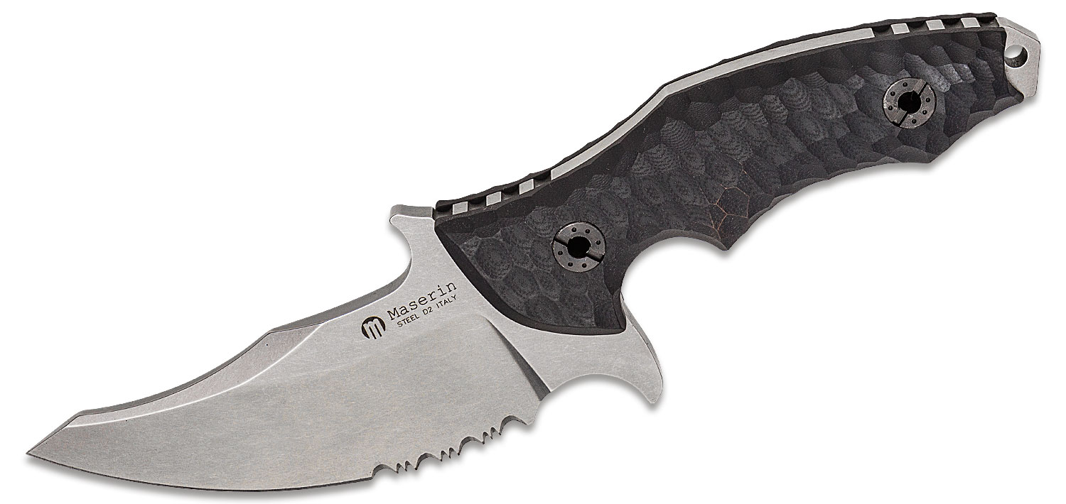 Maserin 940/G10N Badger Fixed Blade Knife 4.33" D2 Stonewashed Upswept ...