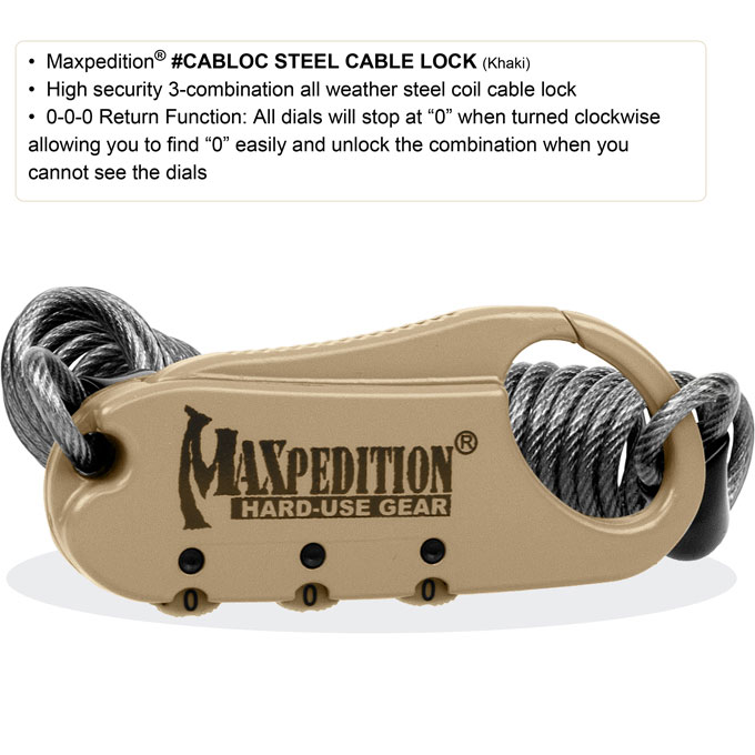 Maxpedition CABLOCK Steel Cable Lock, Khaki - KnifeCenter