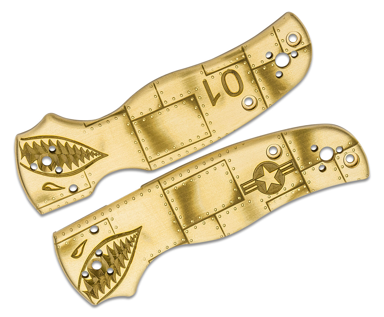 MetonBoss Brass Spyderco Shaman Scales, P40 Riveted Aeroplane Engraved ...