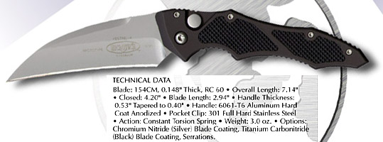 Microtech Kestrel 3" Silver Plain Edge Blade Automatic - KnifeCenter ...