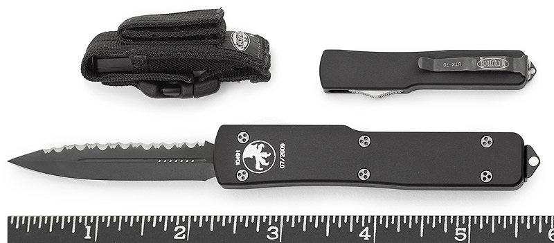 Microtech UTX-70 AUTO OTF 2.41" S30V Black Plain & Serrated Double Edge ...