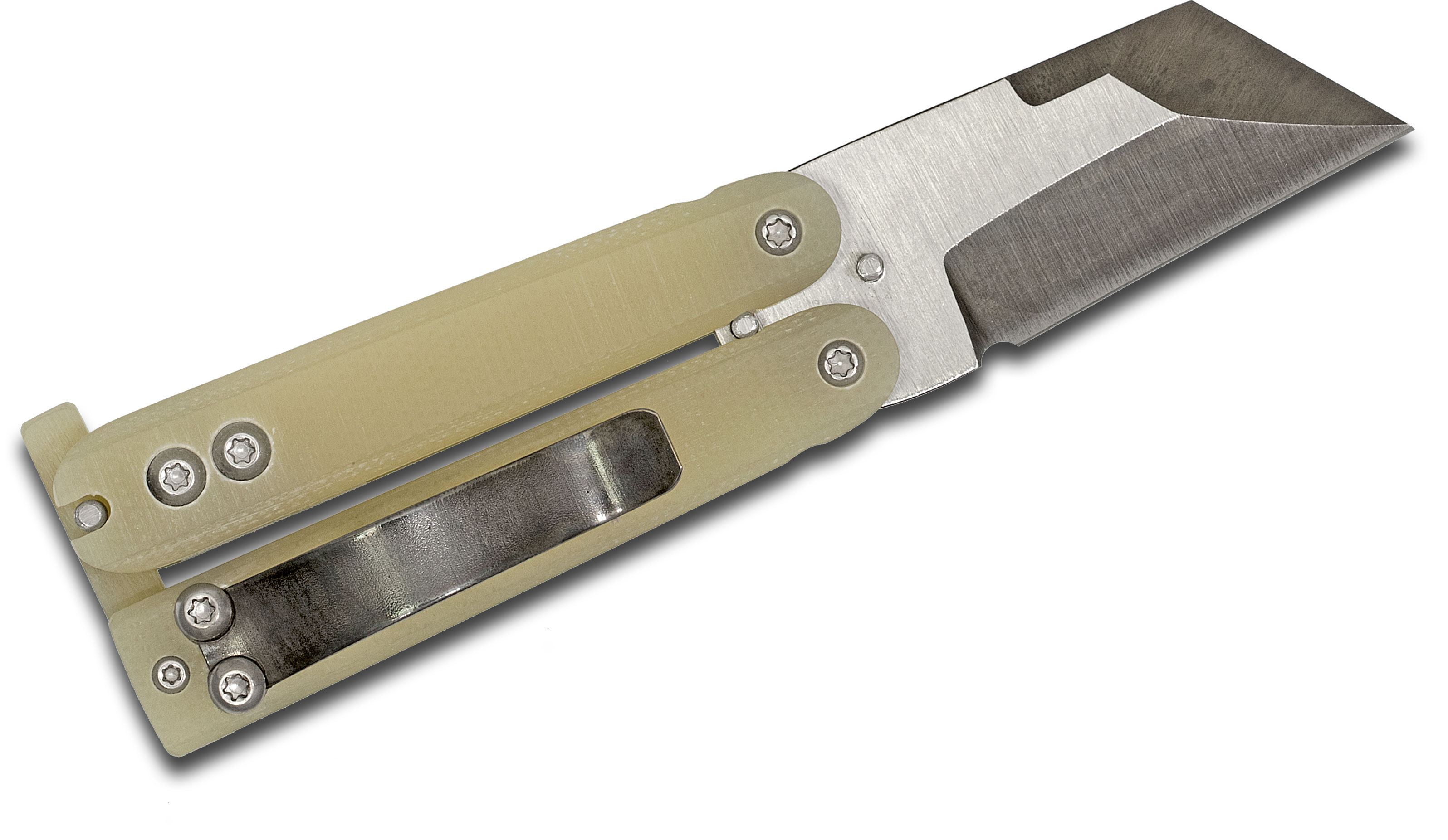 Nathan Dewey Custom Gremlin Balisong 2" 154CM Reverse Tanto Blade, Sand ...