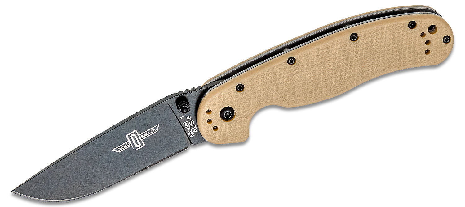 Ontario RAT Model 1 Folding Knife 3.6" Black Plain Blade, Desert Tan ...